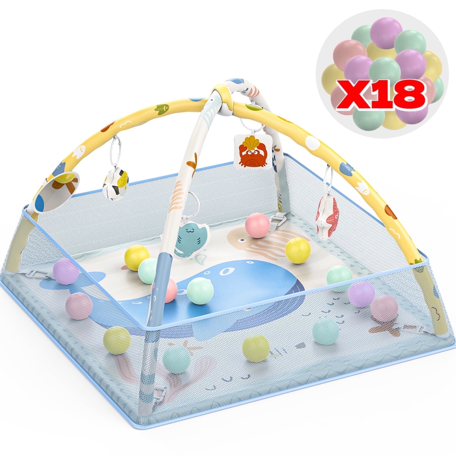 "Wonderstone 5-in-1 Baby Gym, Playpen, Tummy Time Mat with Sensory Toys ...