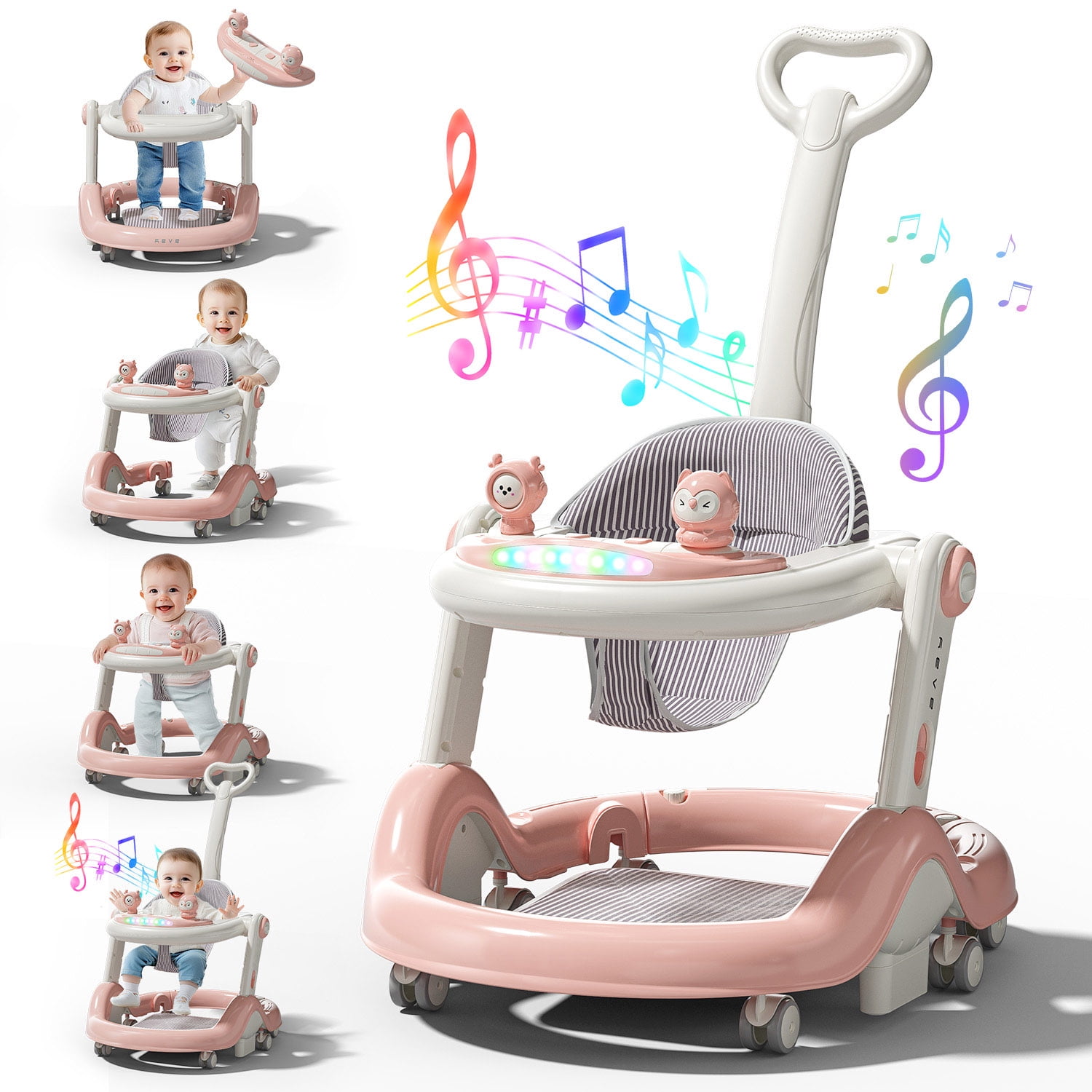 WonderStone 5 in 1 Baby Walker, Foldable Push Walker with Wheels, Music ...