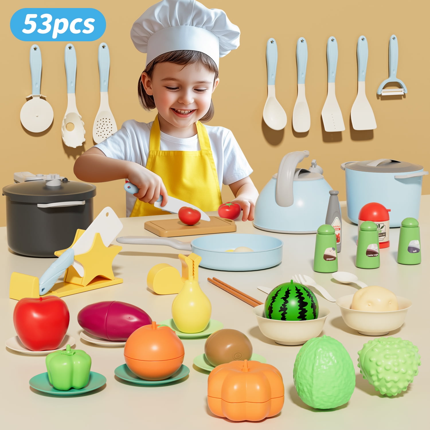 WonderStone 53PCS Play Food Sets for Kids Kitchen, Pretend Play Toys ...