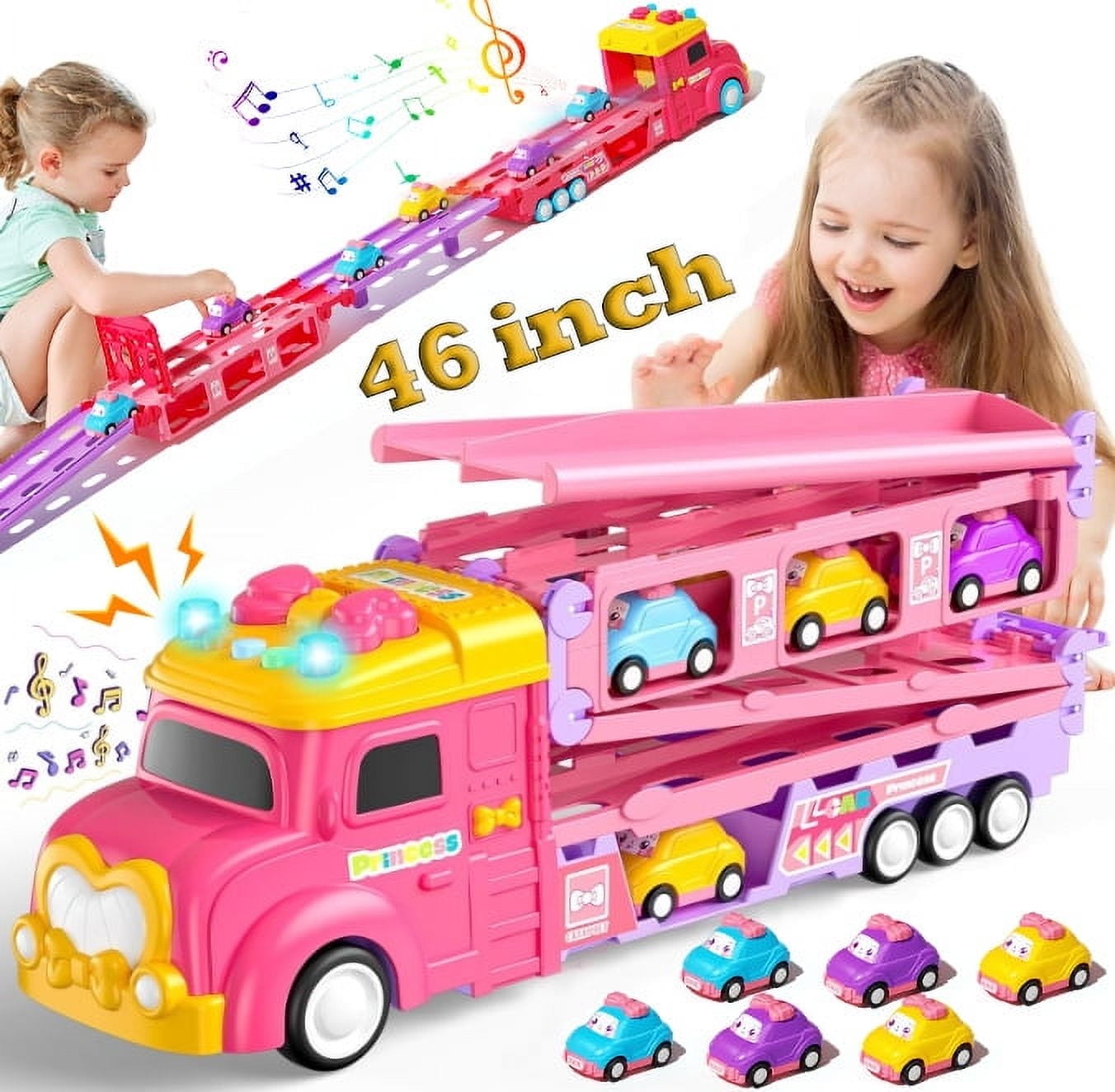 WonderStone 7 in 1 Carrier Truck Toys with Light & Sound, Toddler Toys ...