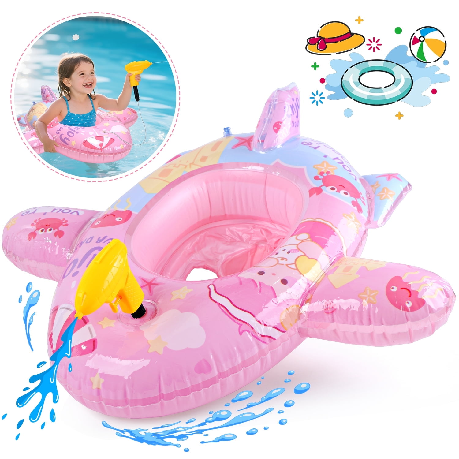 Wonderstone Airplane Baby Pool Float with Squirt Water Gun, Inflatable ...