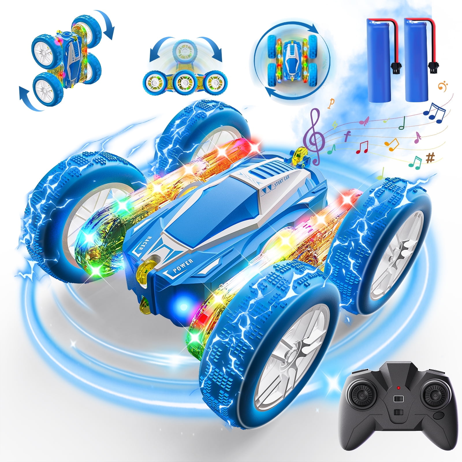 WonderStone Cool Axle Lights RC Stunt Car with Spray Function, Double ...