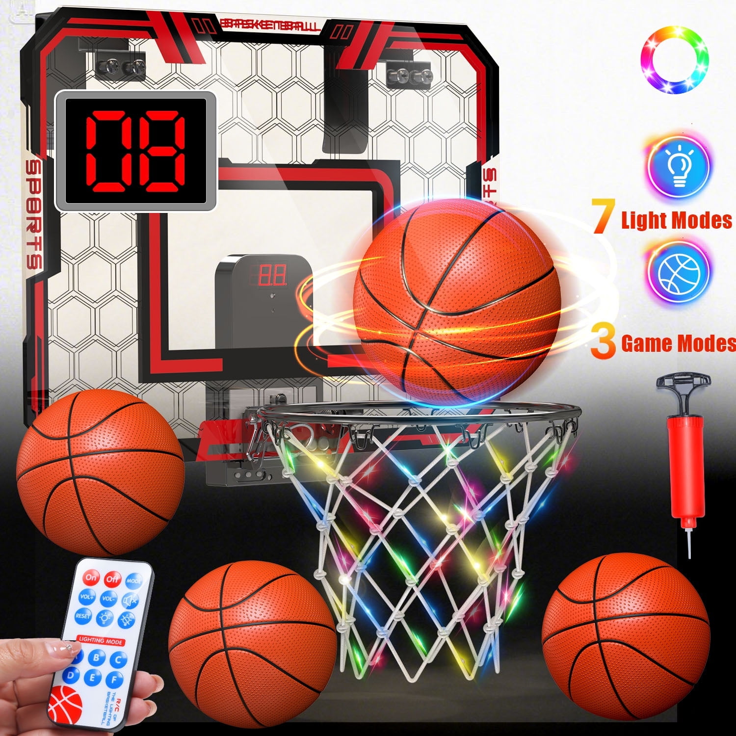 Wonderstone Mini Basketball Hoop for Kids，LED Light-Up Net ...