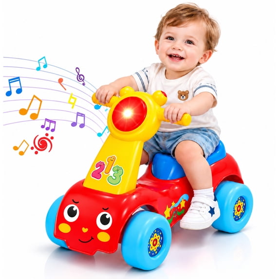 WonderStone Toddler Ride-On Scoot Toy, Kids Push Car with Music & Light ...