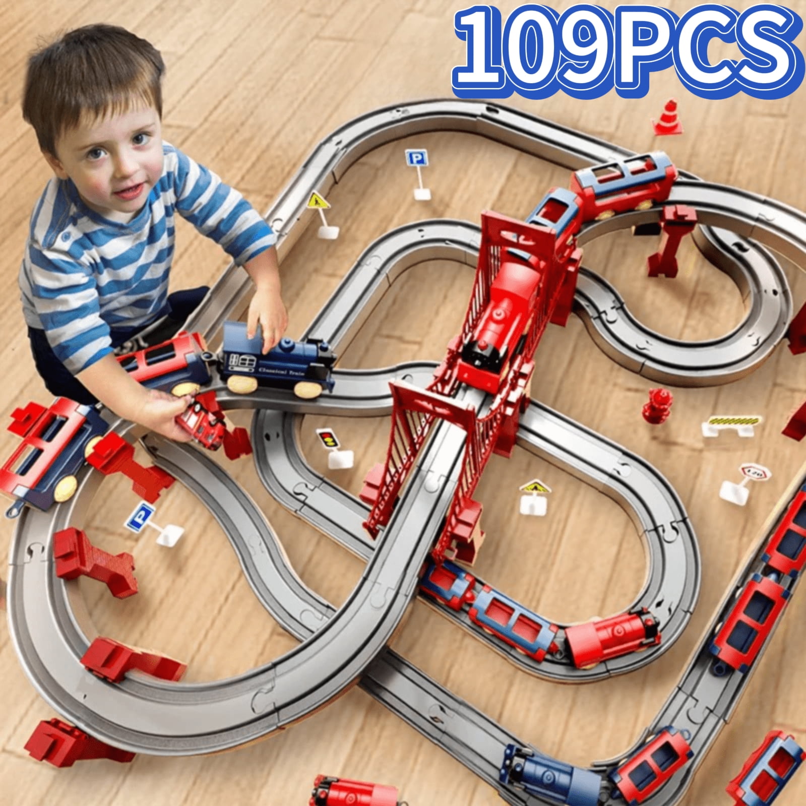 WonderStone Train Sets for Kids 109 PCS Race Track Electric Train for ...