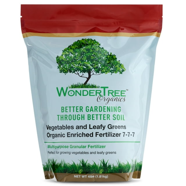 WonderTree Organics Vegetables and Leafy Greens Organic Enriched Fertilizer, 7-7-7, 4 lbs | Slow ...