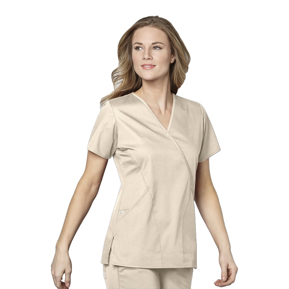 WonderWORK Women's Mock Wrap Solid Scrub Top - Walmart.com