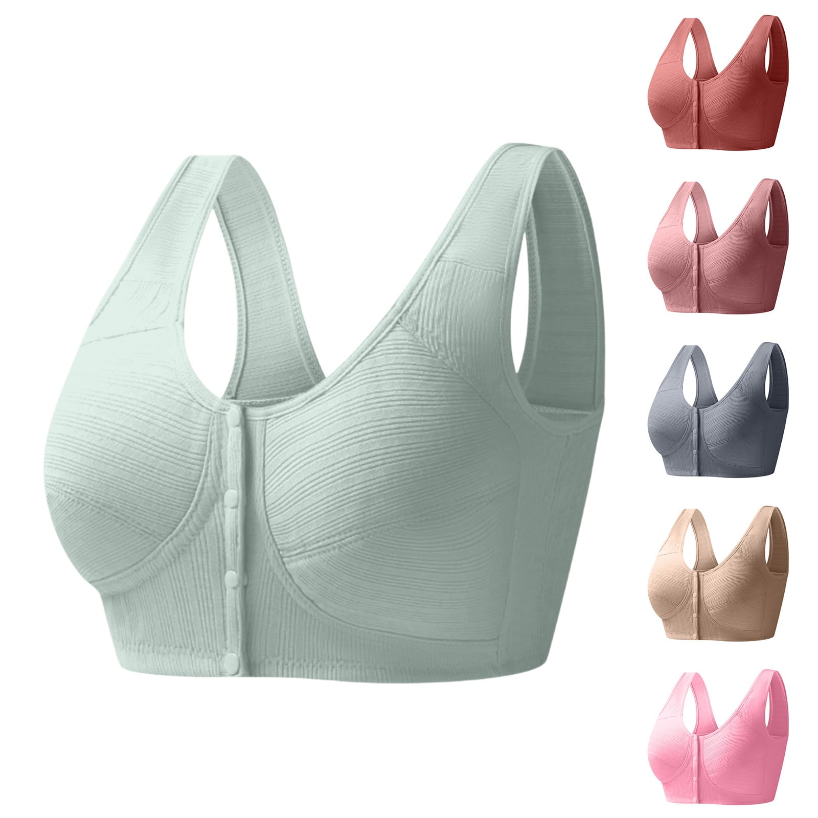 WonderWiz Bras for Older Women with Sagging Breasts Daily Front Closure Solid Color Push Up Bra ...