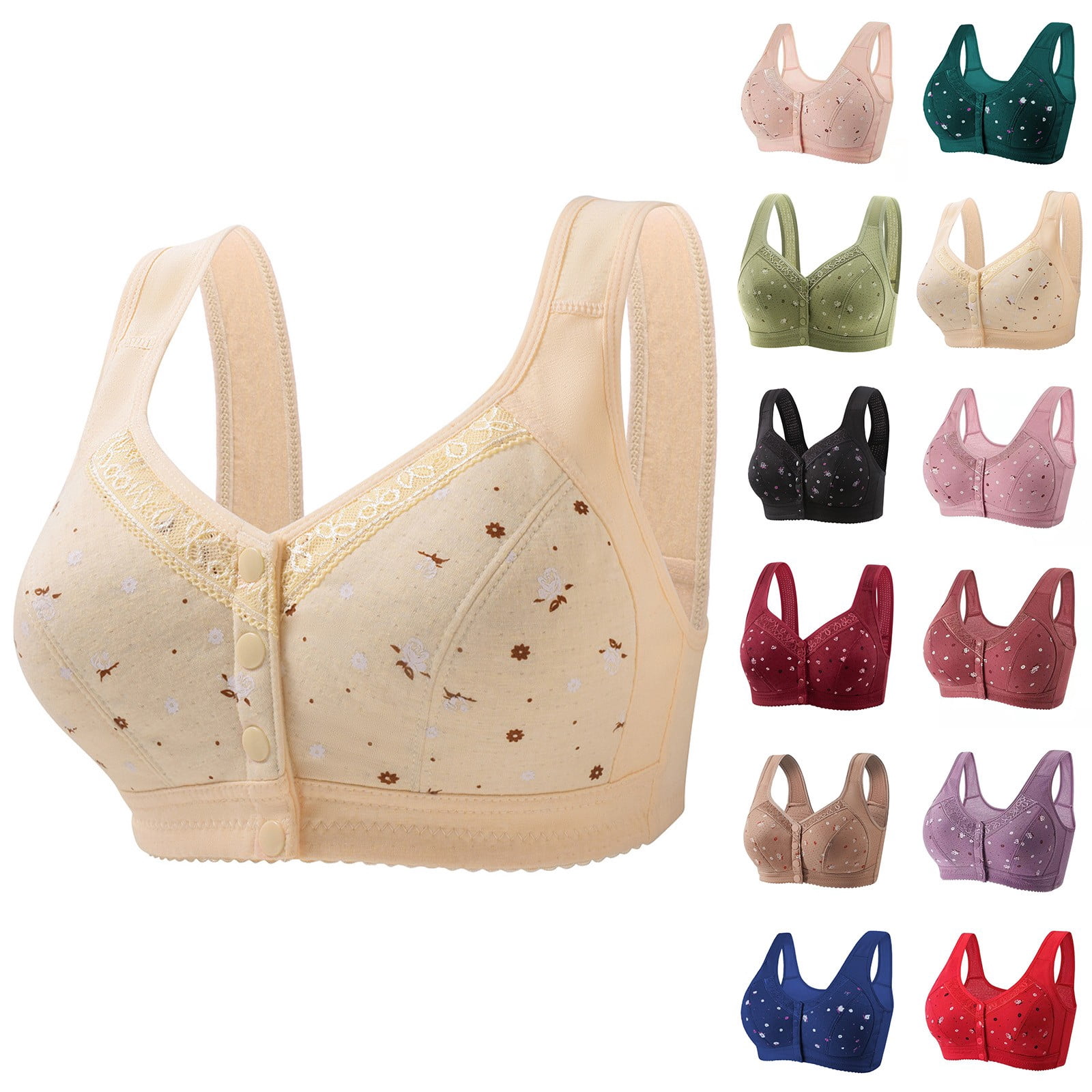 WonderWiz Front Closure Bras for Older Women Comfy Wireless Daily Push ...