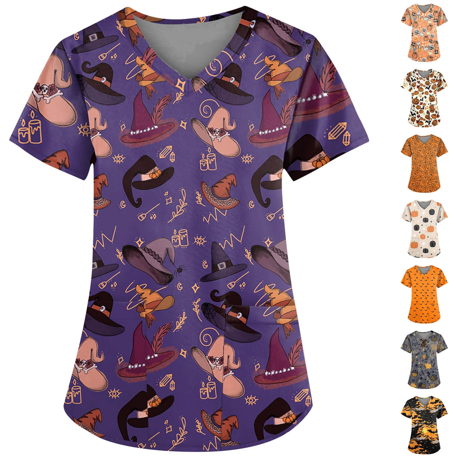 WonderWiz Halloween Nursing Scrub Tops for Women,Womens Patriotic Scrub ...