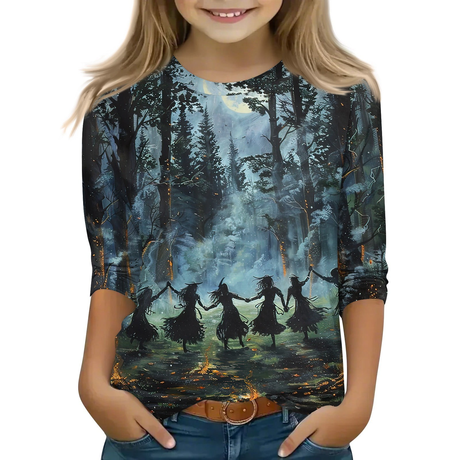 WonderWiz Halloween Shirts Girls 7-8, Girls 3/4 Length Sleeve Shirts ...