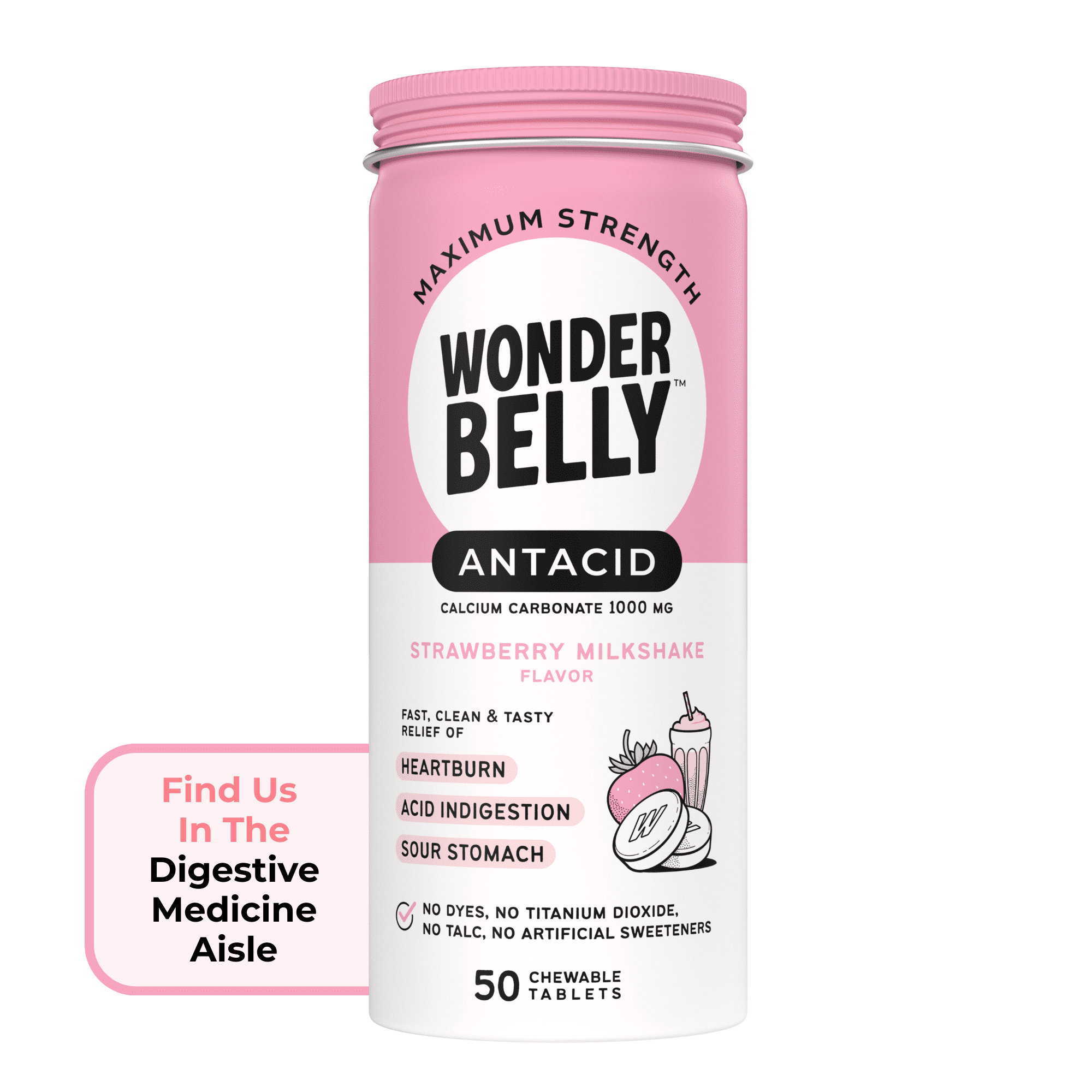 Wonderbelly Heartburn Relief Antacid Tablets, Strawberry Milkshake ...