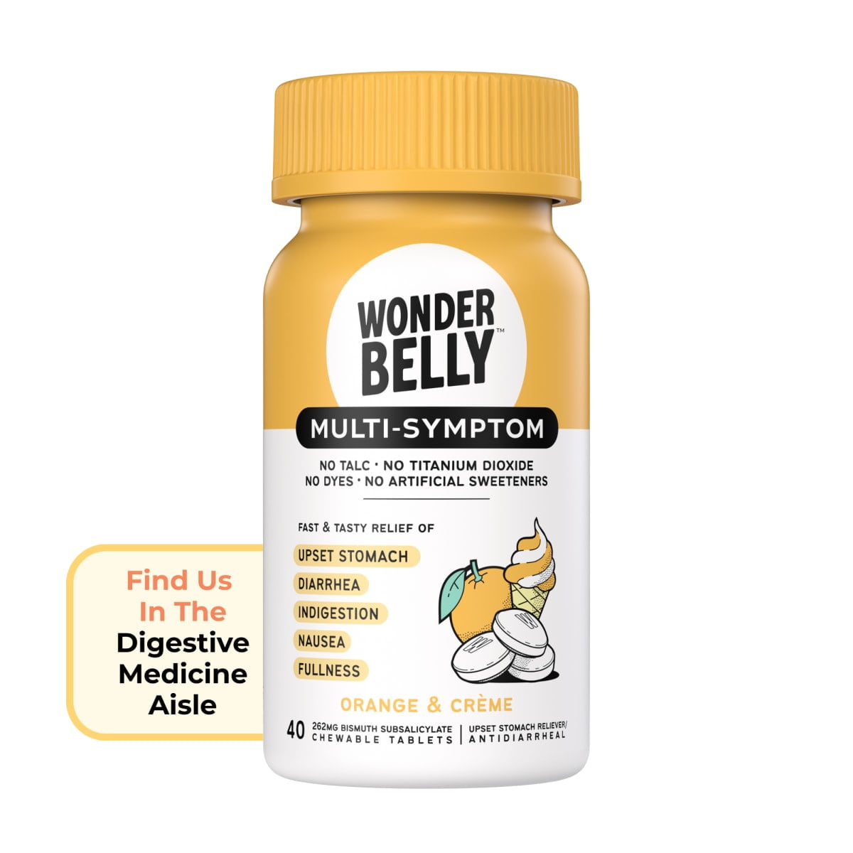 Wonderbelly Multi-Symptom Relief Chewable Tablets, Orange & Creme ...