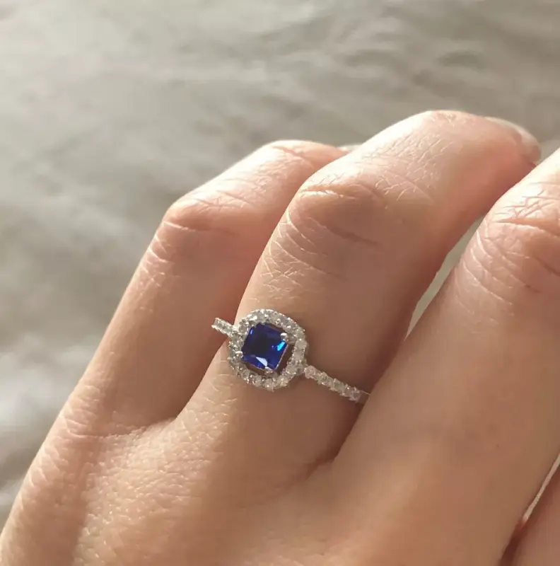 Wonderful 14K White Gold Engagement Ring 2 CT Blue Princess Halo Cut ...