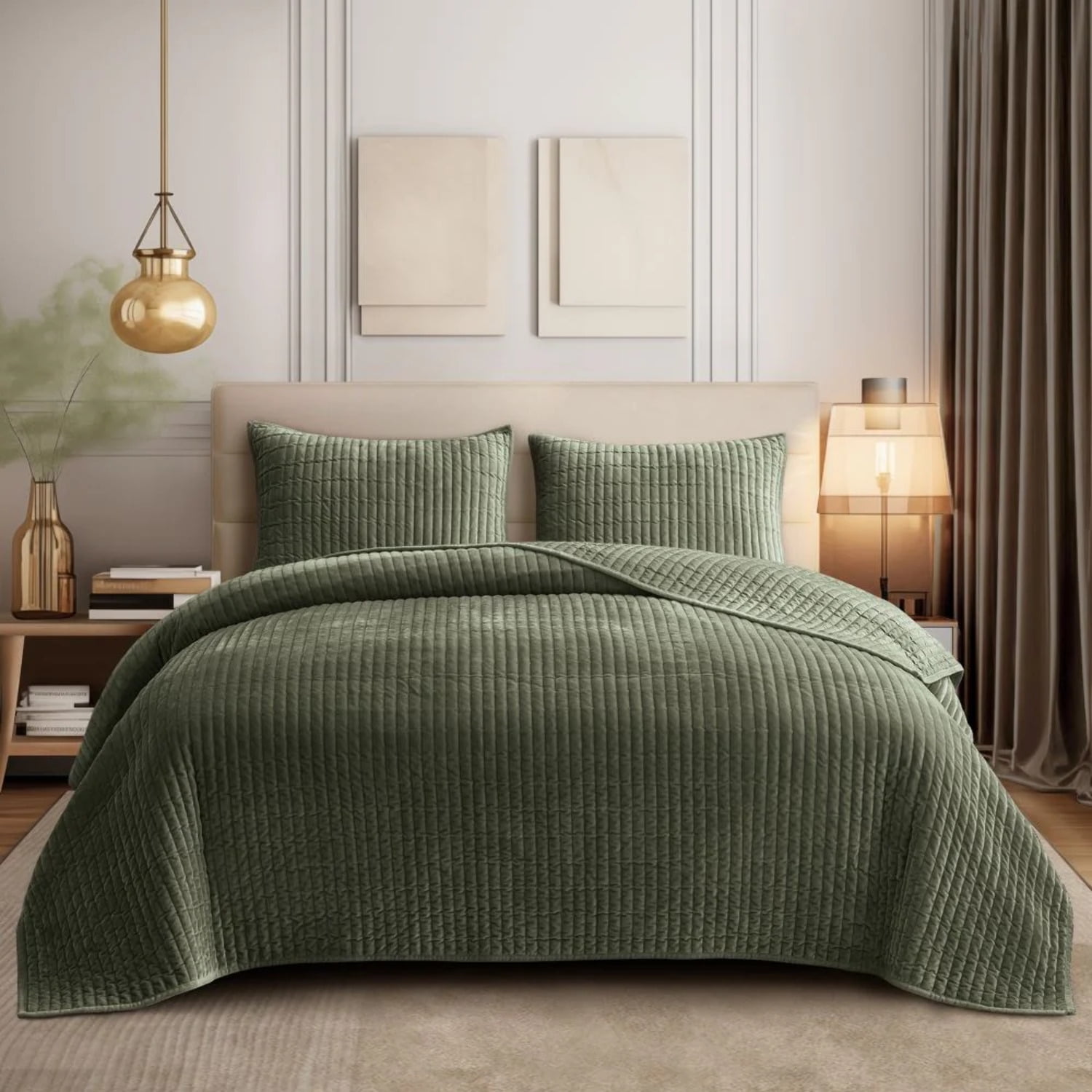 Mainstays Solid Sage Corduroy Stripe Quilt, Full/Queen - Walmart.com