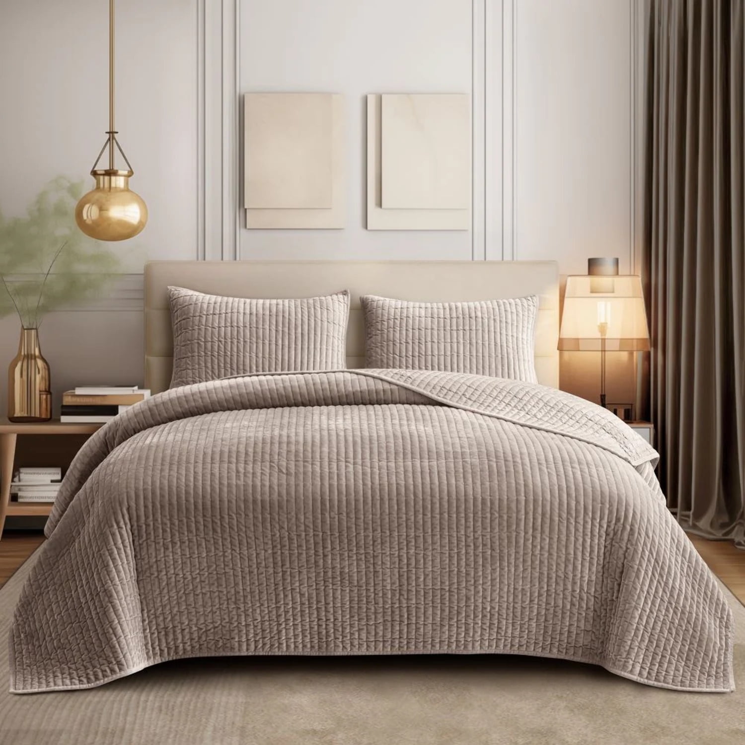 Wonderful Bedding Modern Striped Velvet 3-Piece Quilt Set - Walmart.com