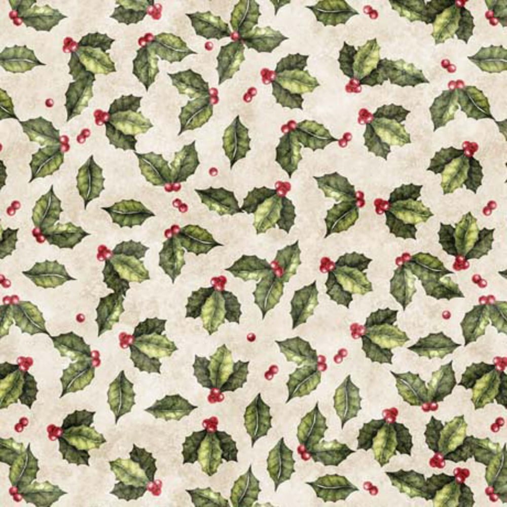 Wonderful Christmastime Holly Toss Cream Cotton Fabric (Yard) - Walmart.com