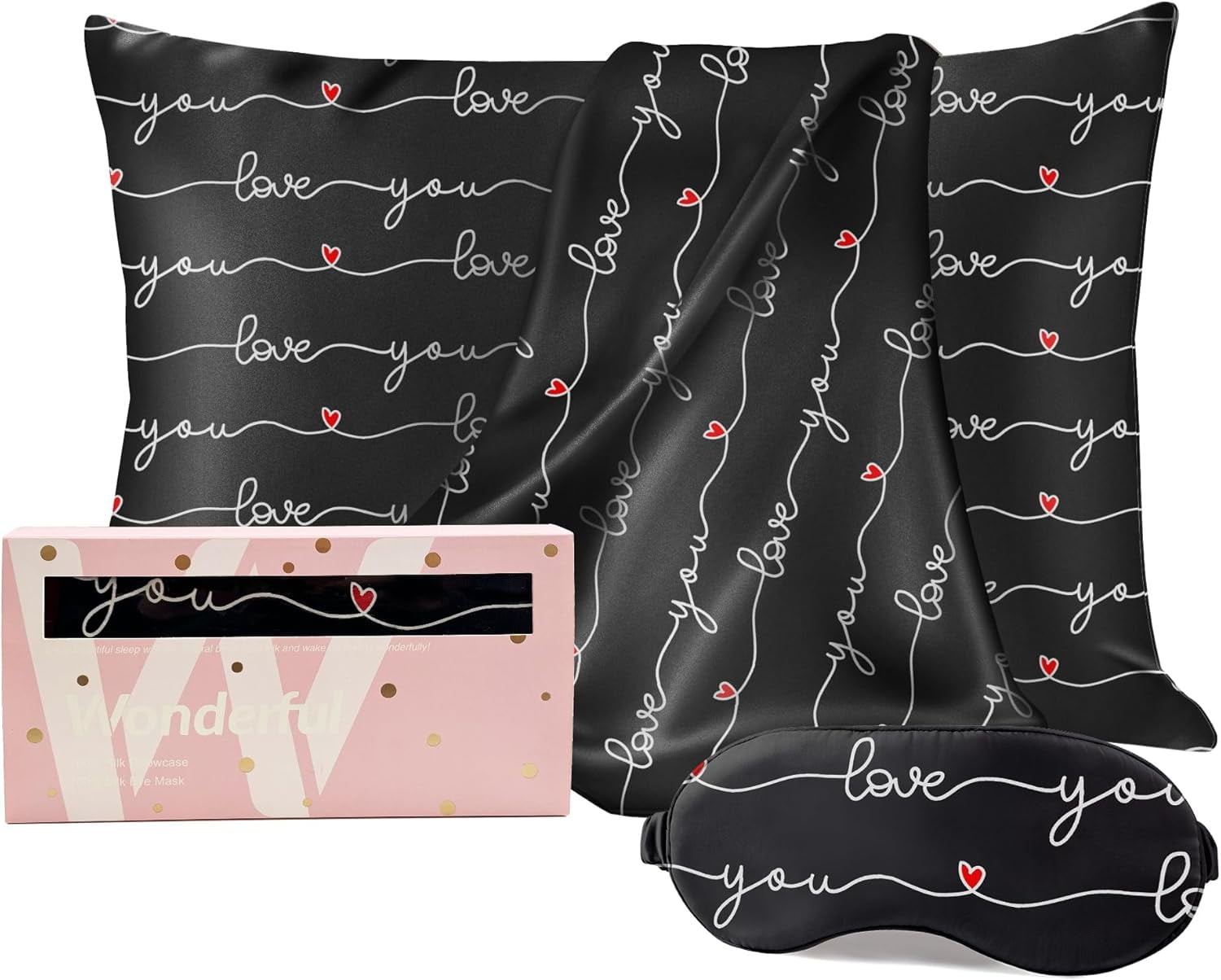 Wonderful Elastic Strap 0 x 20 in Black Silk Gift Set, Silk Pillowcase ...