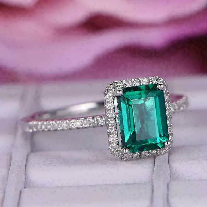 Wonderful Emerald Shape Engagement Ring Moissanite Diamond Halo Ring ...