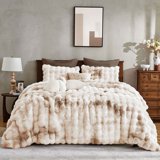 Wonderful Fluffy Faux Rabbit Fur 3-Piece Comforter Set, Tie-Dye Plush ...