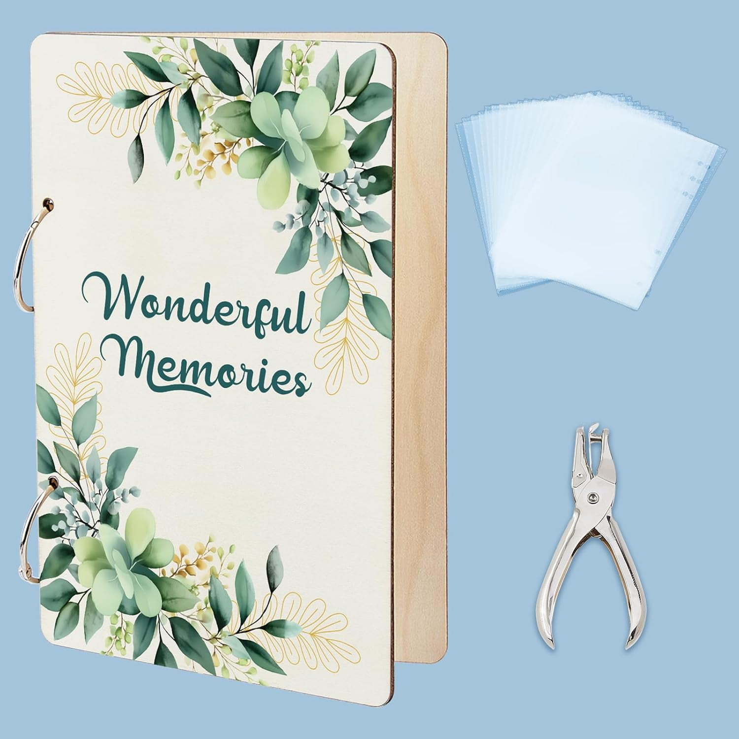 Wonderful Memories Greeting Card Holder Organizer Green Leaves Wooden ...