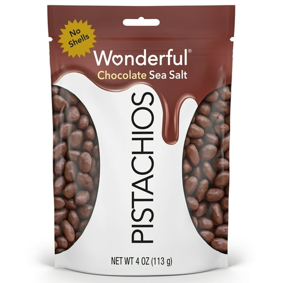 Wonderful Pistachios, No Shells, Chocolate Sea Salt, 4 Ounce Resealable ...