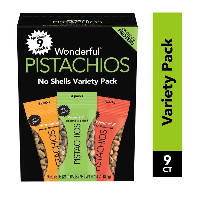 Wonderful Pistachios, No Shell Nuts, Variety Pack 0.75 Ounce Bags (Pack ...