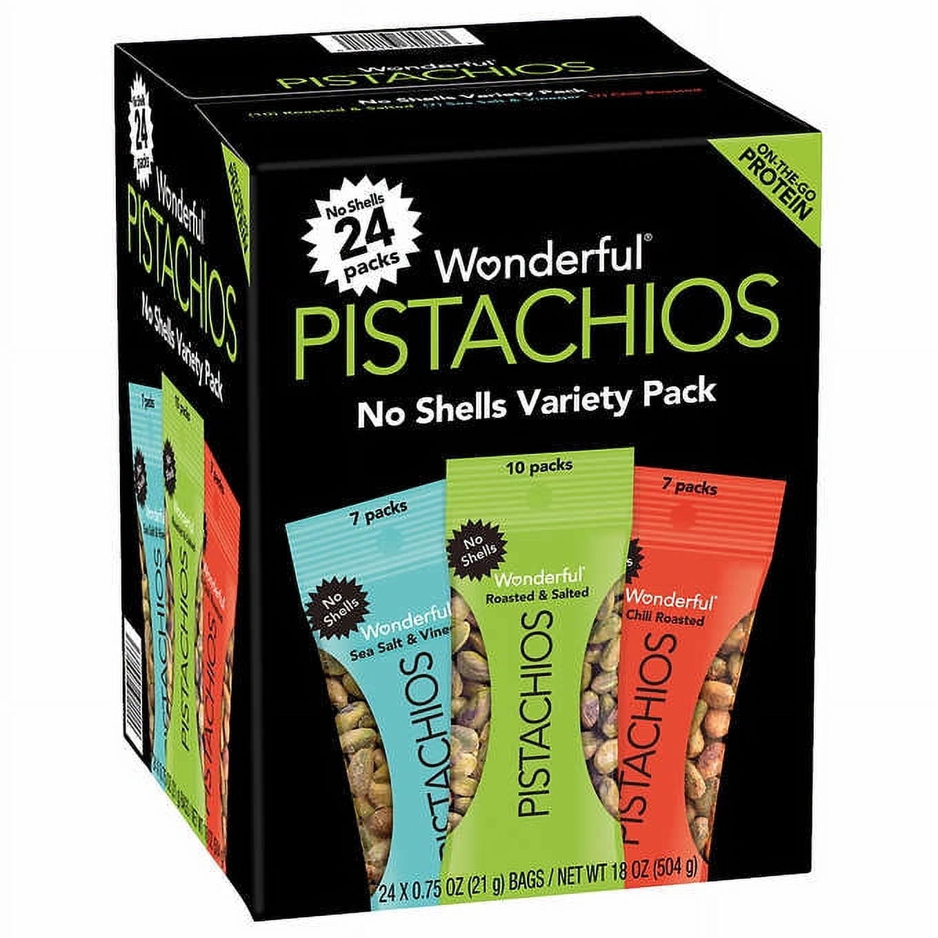 Wonderful Pistachios, No Shell, Variety Pack, .75 oz Bags, 24-Count ...