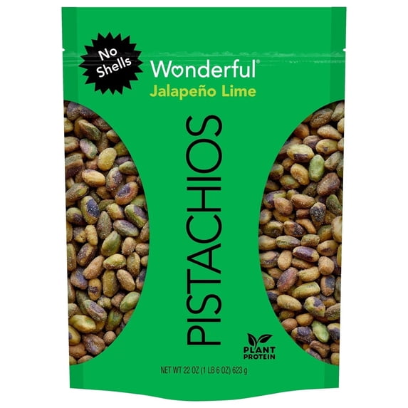 Wonderful Pistachios, No Shells Jalape o Lime Flavored Nuts, 22 Ounce ...