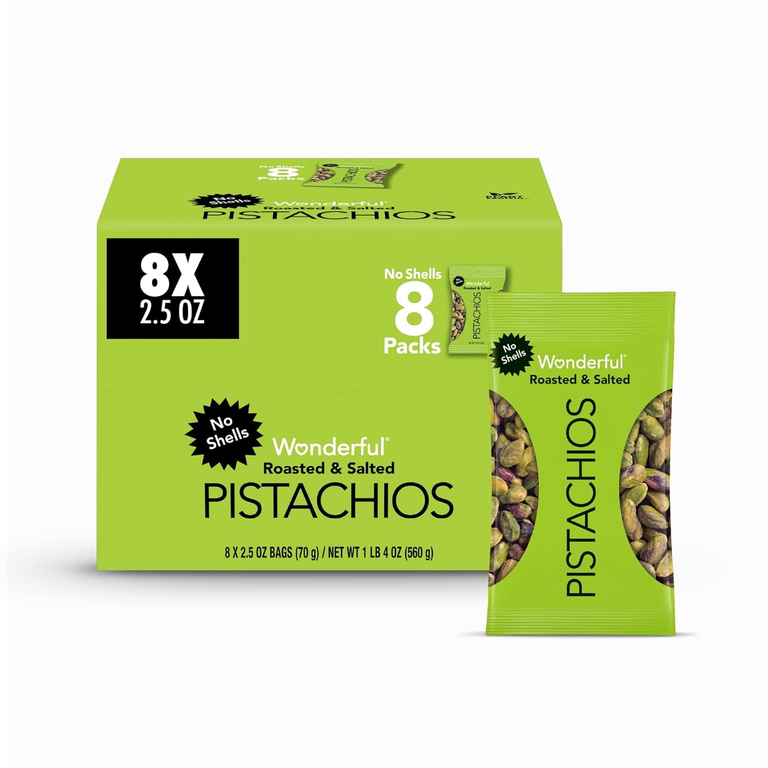 Wonderful Pistachios No Shells Roasted & Salted, 2.5 oz (Pack of 8 ...