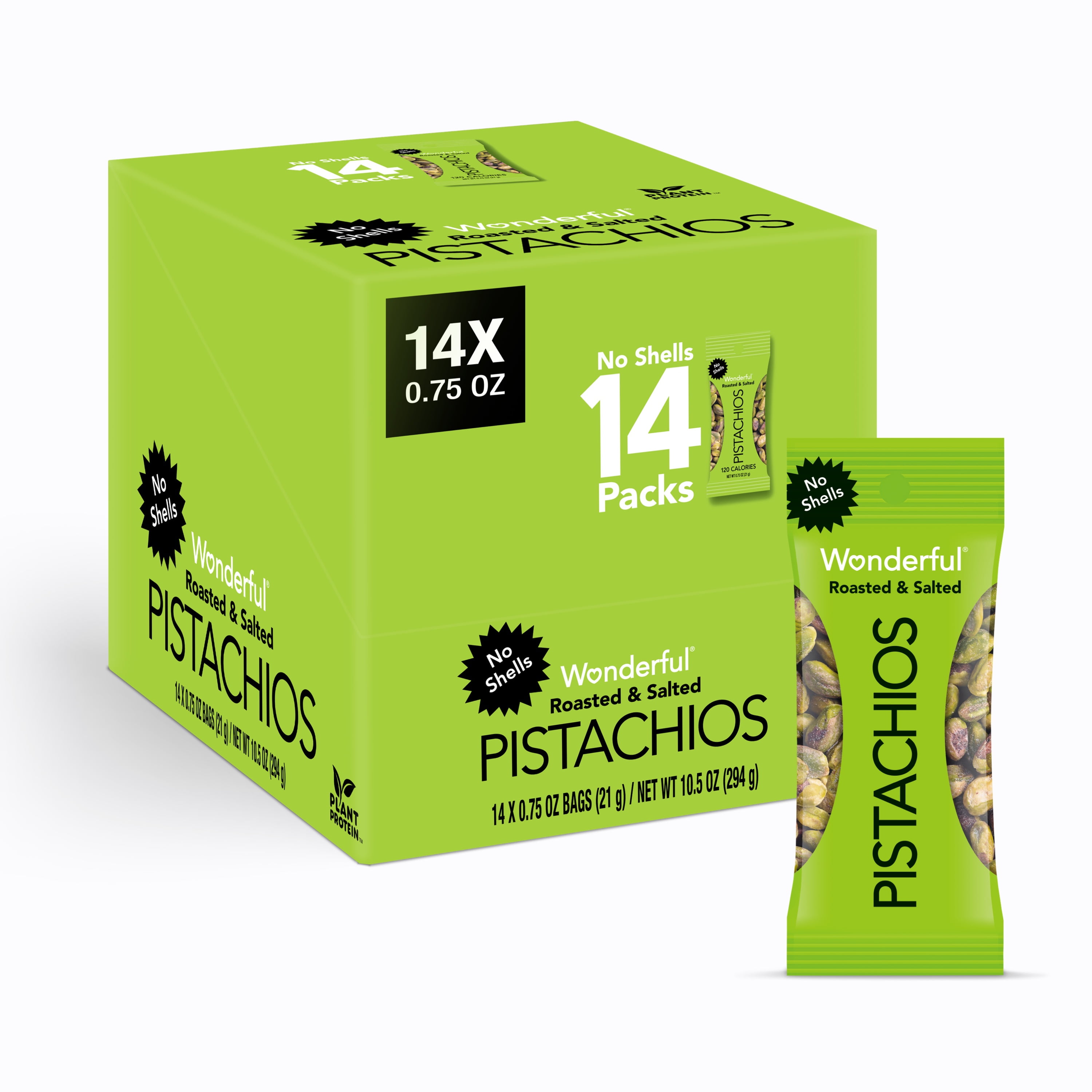 Wonderful Pistachios Roasted & Salted Nuts Pack of 14 0.75 oz Gluten ...