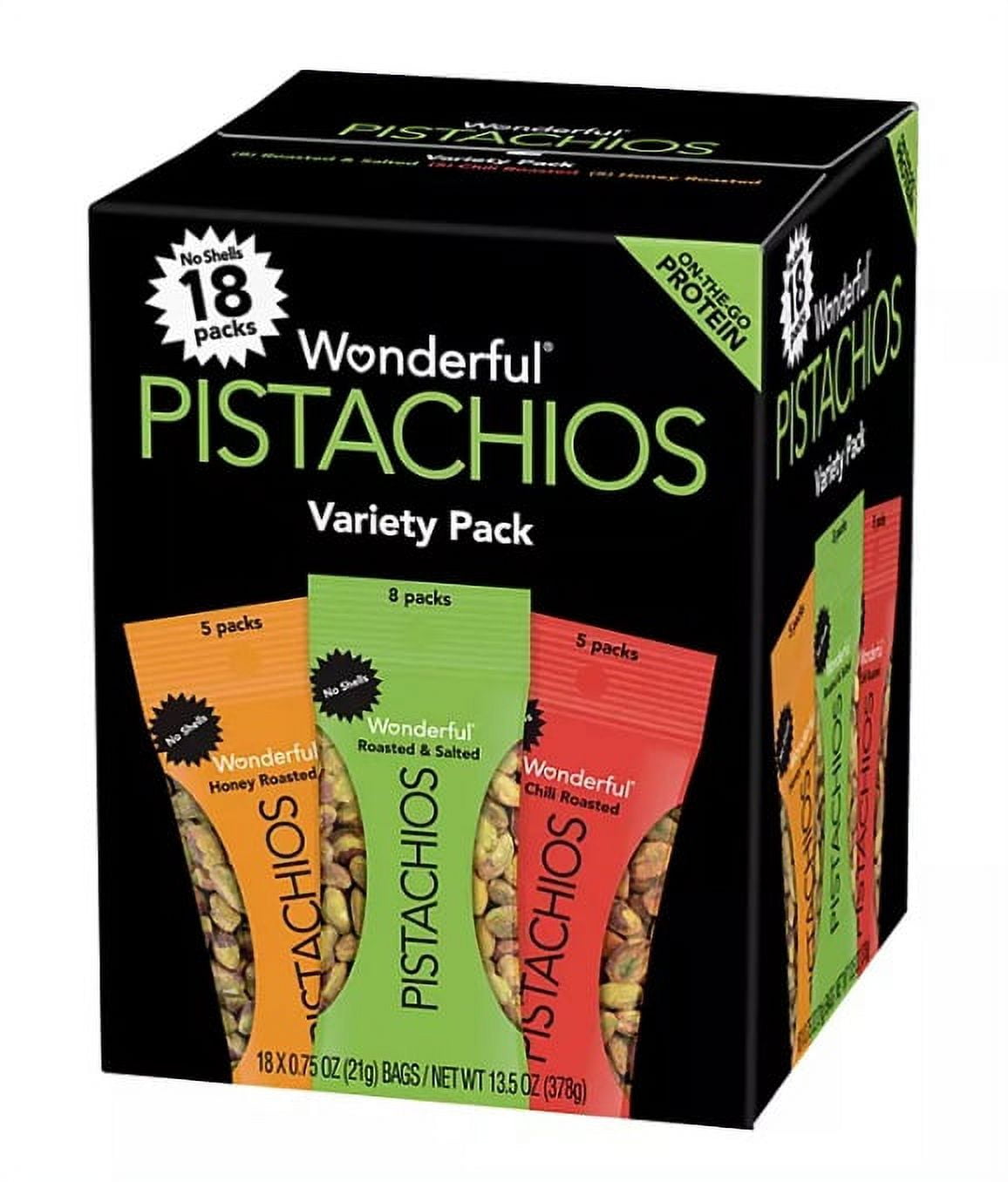 Wonderful Pistachios, Roasted No Shell Variety Pack Nut Snack Bag (0.75 ...