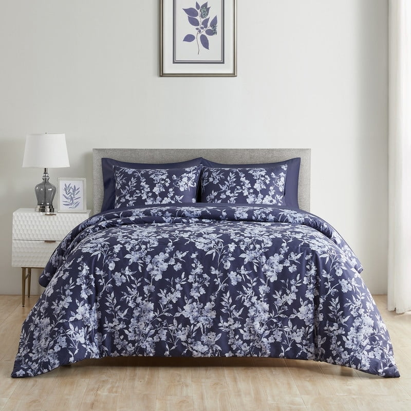 Wonderful Sophia 5-Piece Floral Pattern Comforter Set 21061 Navy/7 ...