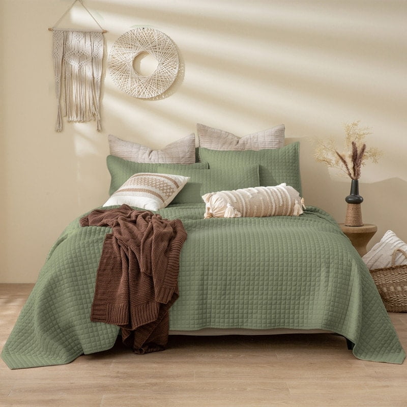 Wonderful Waffle Quilt Set 3 Piece Solid Bedding Set Sage - Queen ...