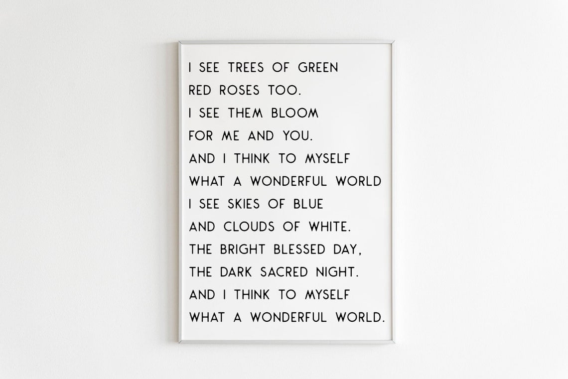 What A Wonderful World Lyrics Wall Art,Song Print,I See Trees Of Green ...