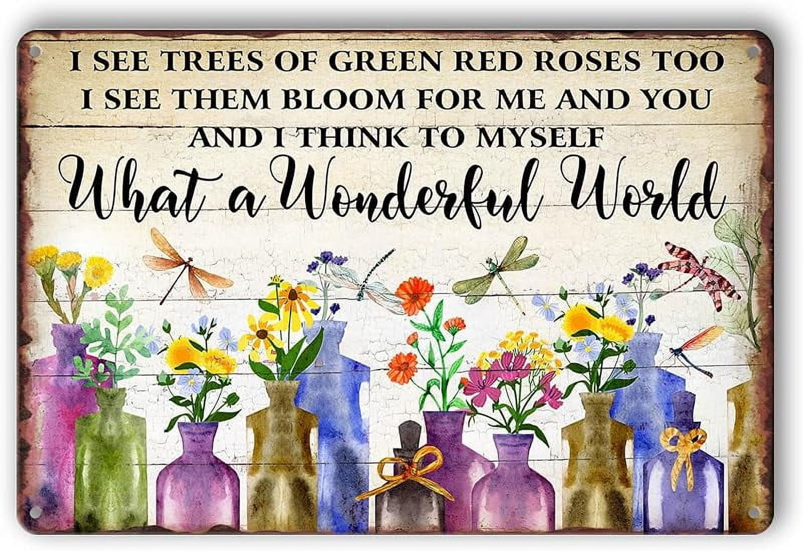 What A Wonderful World Tin Sign Metal Garden Signs For Outside Vintage ...