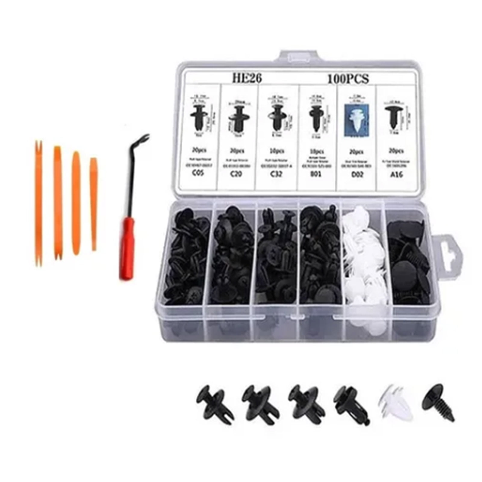 WonderfulMart 100 Pcs Bumper Retainer Clips with Fastener Remover Car ...