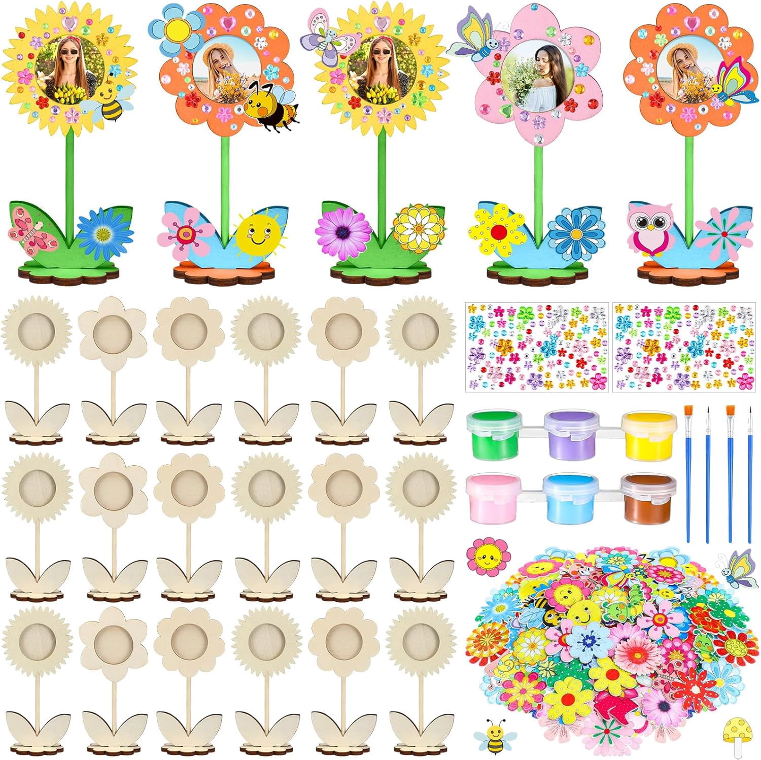 Wonderjune 24 Sets Mother's Day Crafts Bulk Spring DIY Flower Picture ...
