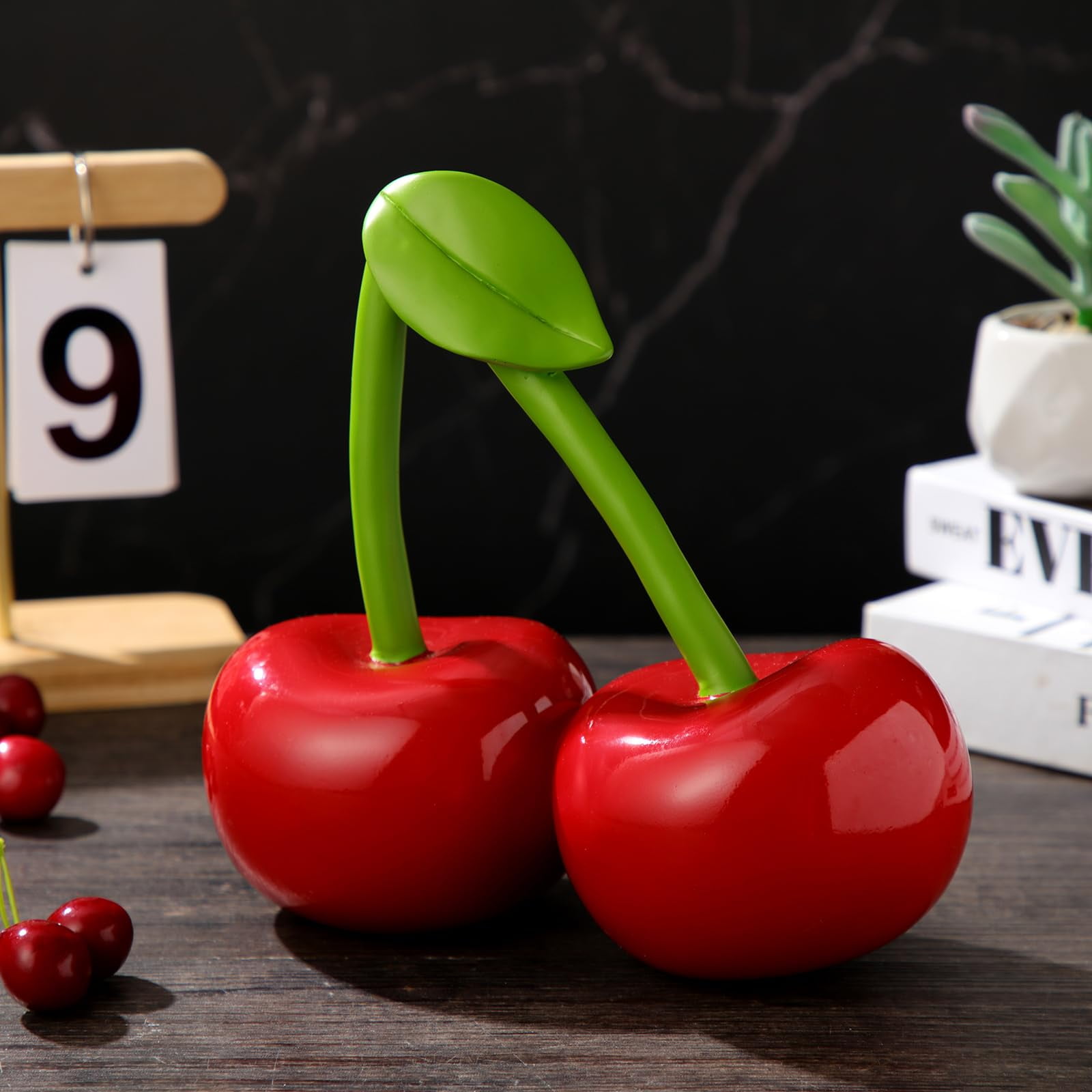 Wonderjune Cherry Decor Cherry Figurine Resin ATT1Fruit Status Red ...