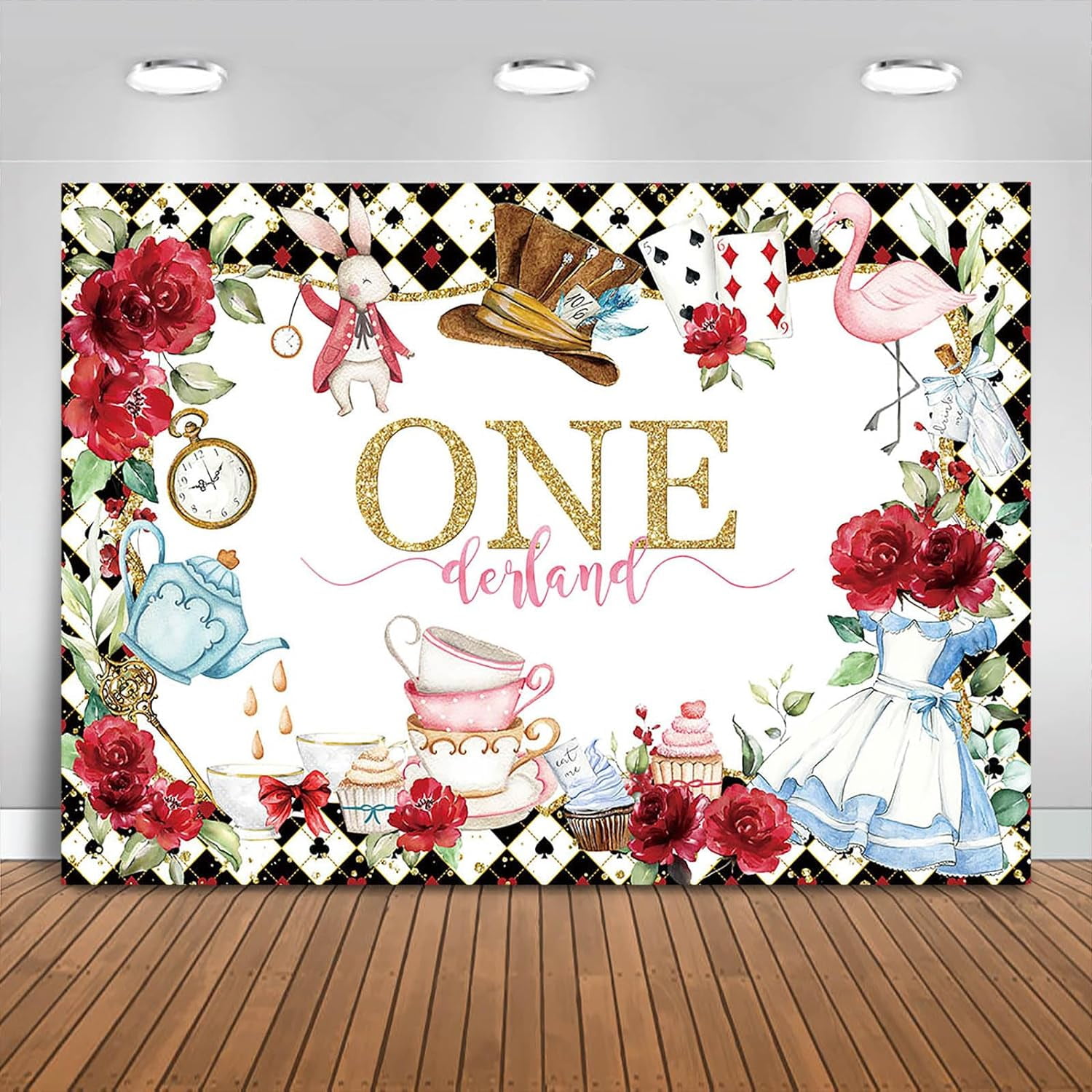 Wonderland 1st Birthday Backdrop Tea Party Onederland Happy First ...