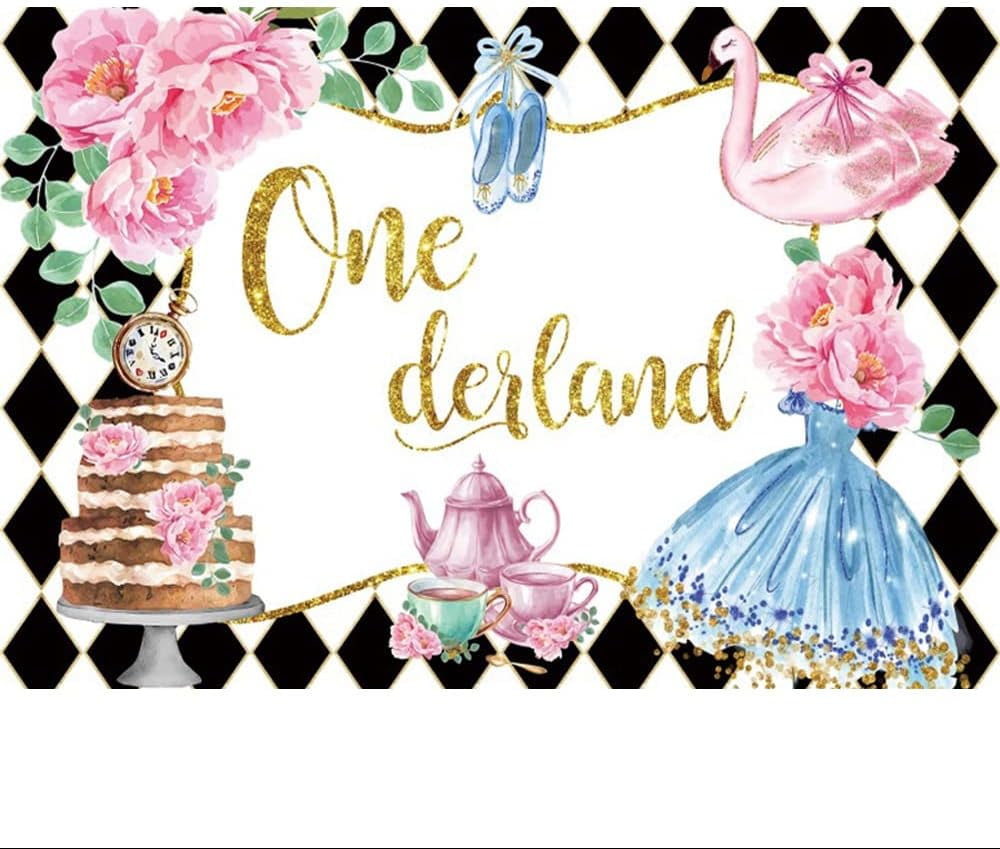 Wonderland First Birthday Backdrop Watch Black White Checks Onederland ...