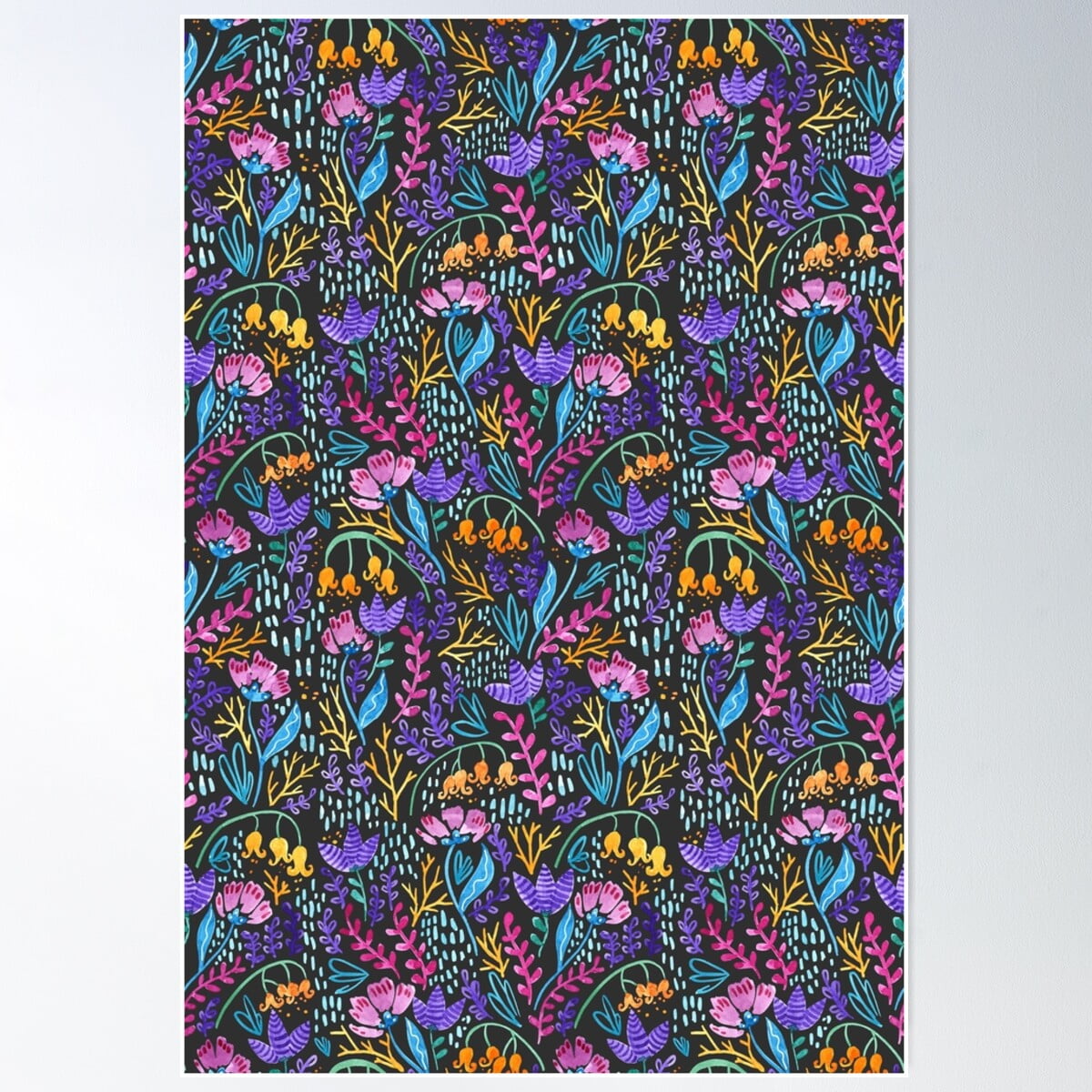 Wonderland Flower Pattern Poster Wall Art, Modern Wall Decor For Living ...