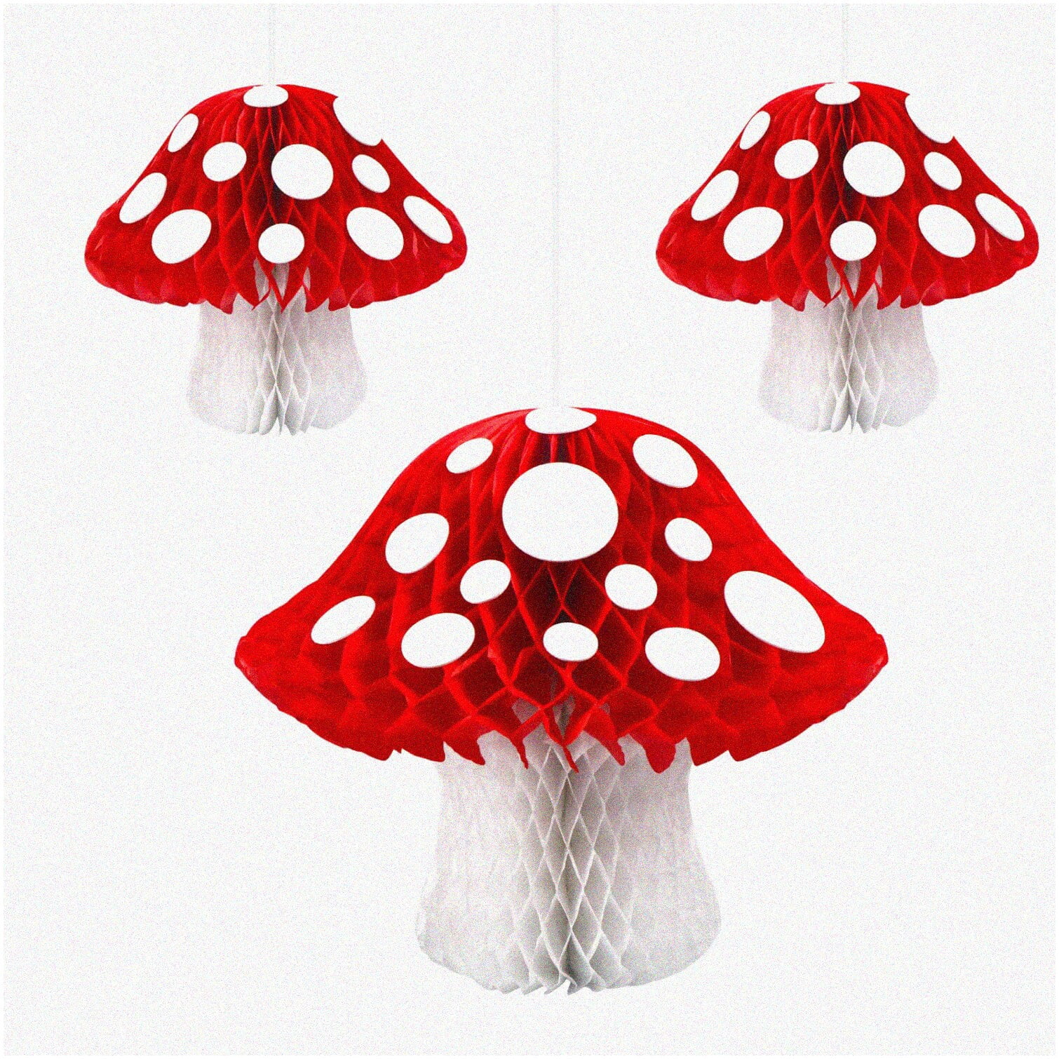 Wonderland Mushroom Honeycomb Decor - 3D Tissue Paper Pom Decorations ...