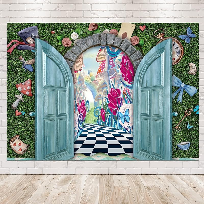 Wonderland Tea Party Photo Backdrop Photography Key Hold Checkerboard ...