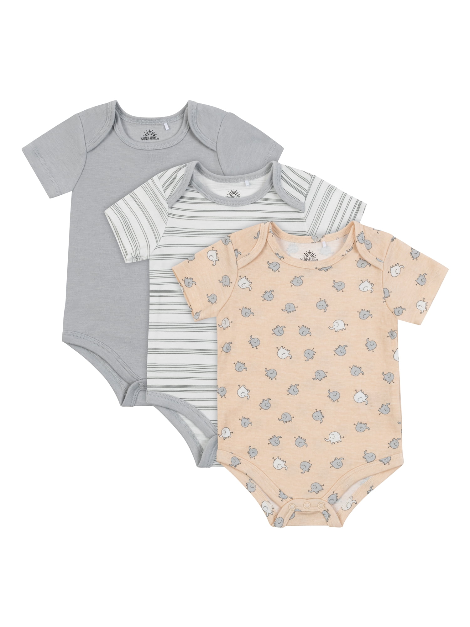 Wonderluxe Newborn Short Sleeve Bodysuits, 3-Pack, Sizes 0-3M-6-9M ...