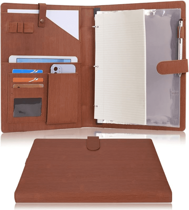 Wonderpool A4 PU Leather Portfolio Holder Ring File Document Case with ...