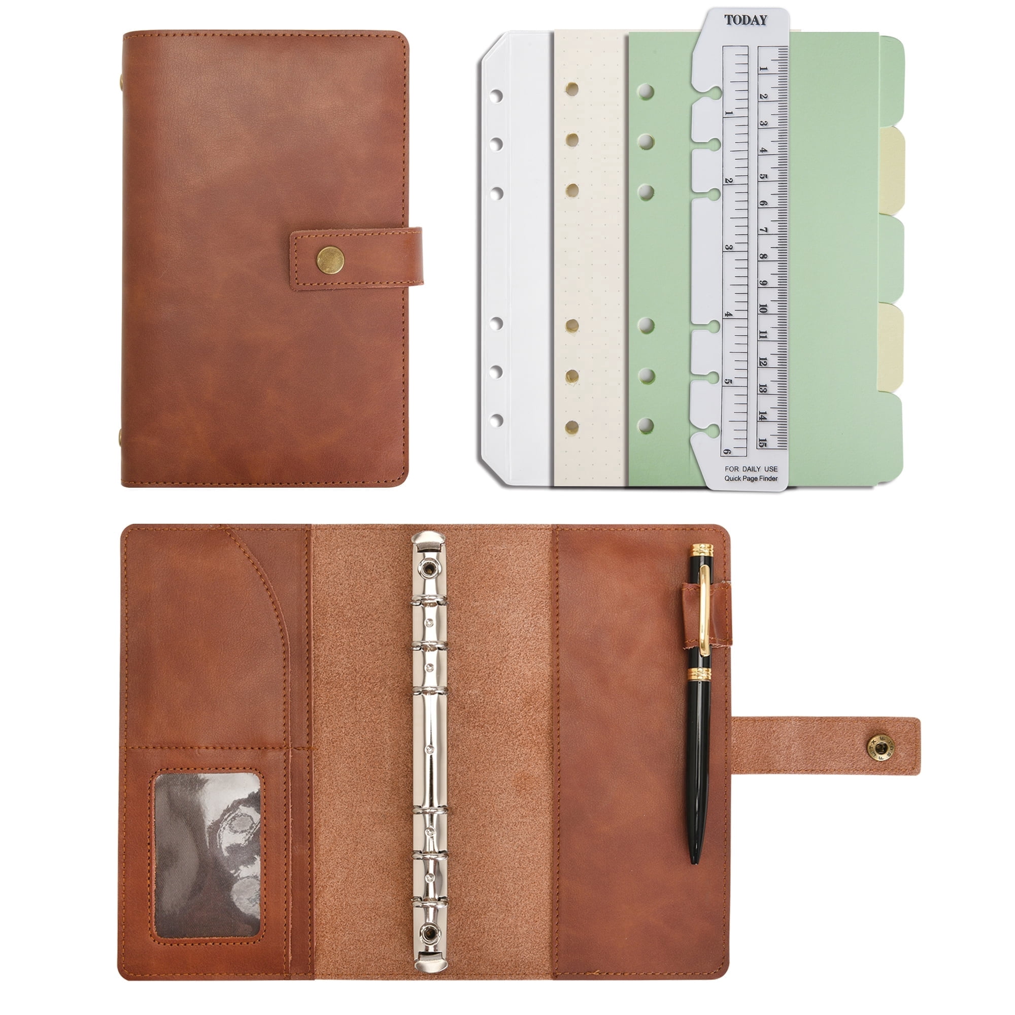 Wonderpool A6 Leather Journal Refillable Notebook Spiral Diary Binder ...