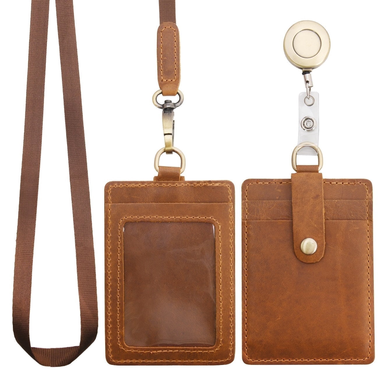 Wonderpool ID Badge Holder Genuine Leather Card Slots Case with ...