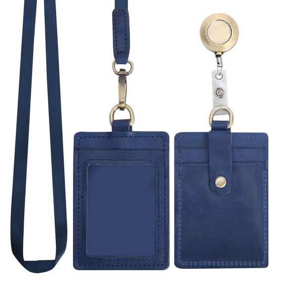 Wonderpool ID Badge Holder Genuine Leather Card Slots Case with ...
