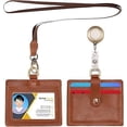 Wonderpool Leather Horizontal Badge Holder with Detachable Neck Lanyard ...